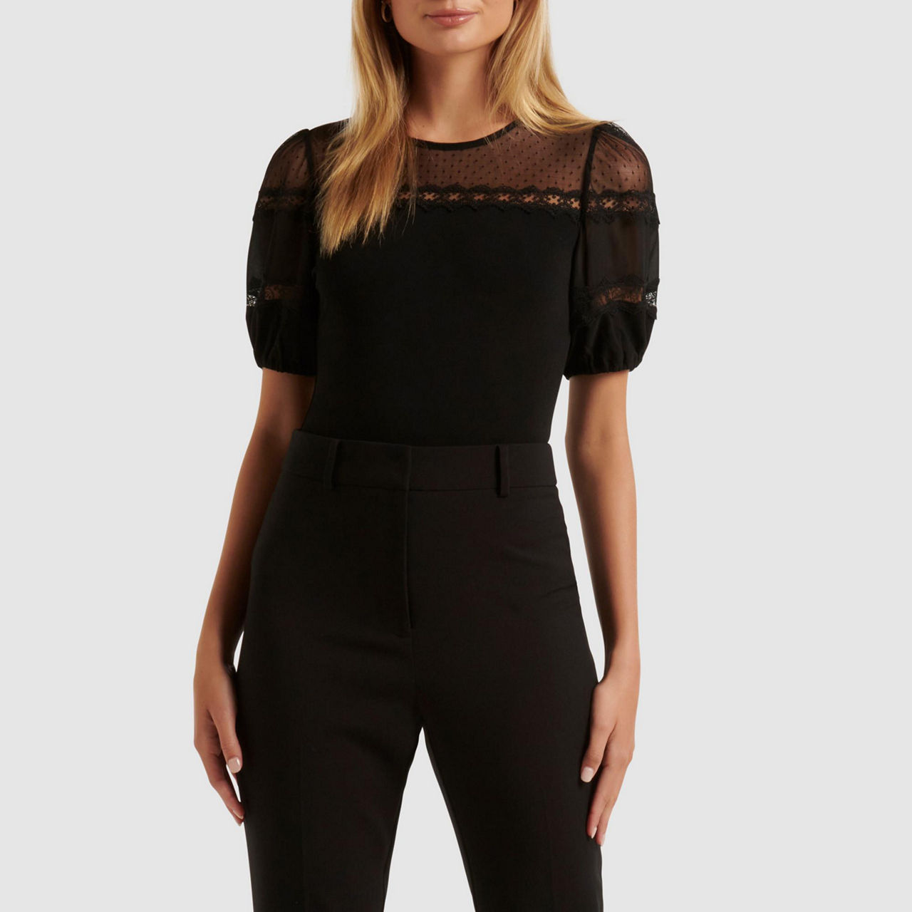 FOREVER NEW Matilda Spliced Puff-Sleeve Top