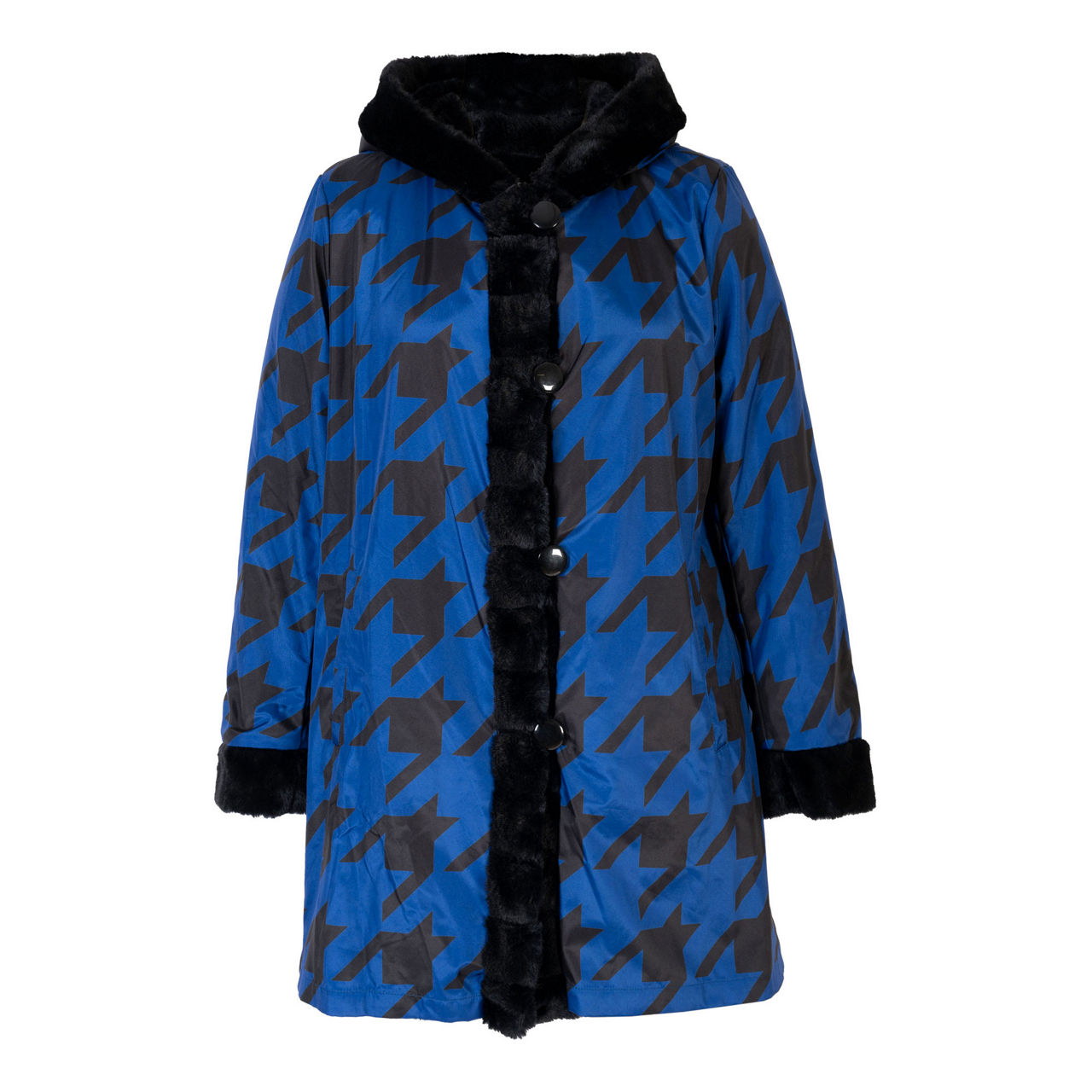 Houndstooth Faux Fur Shearling Reversible Coat