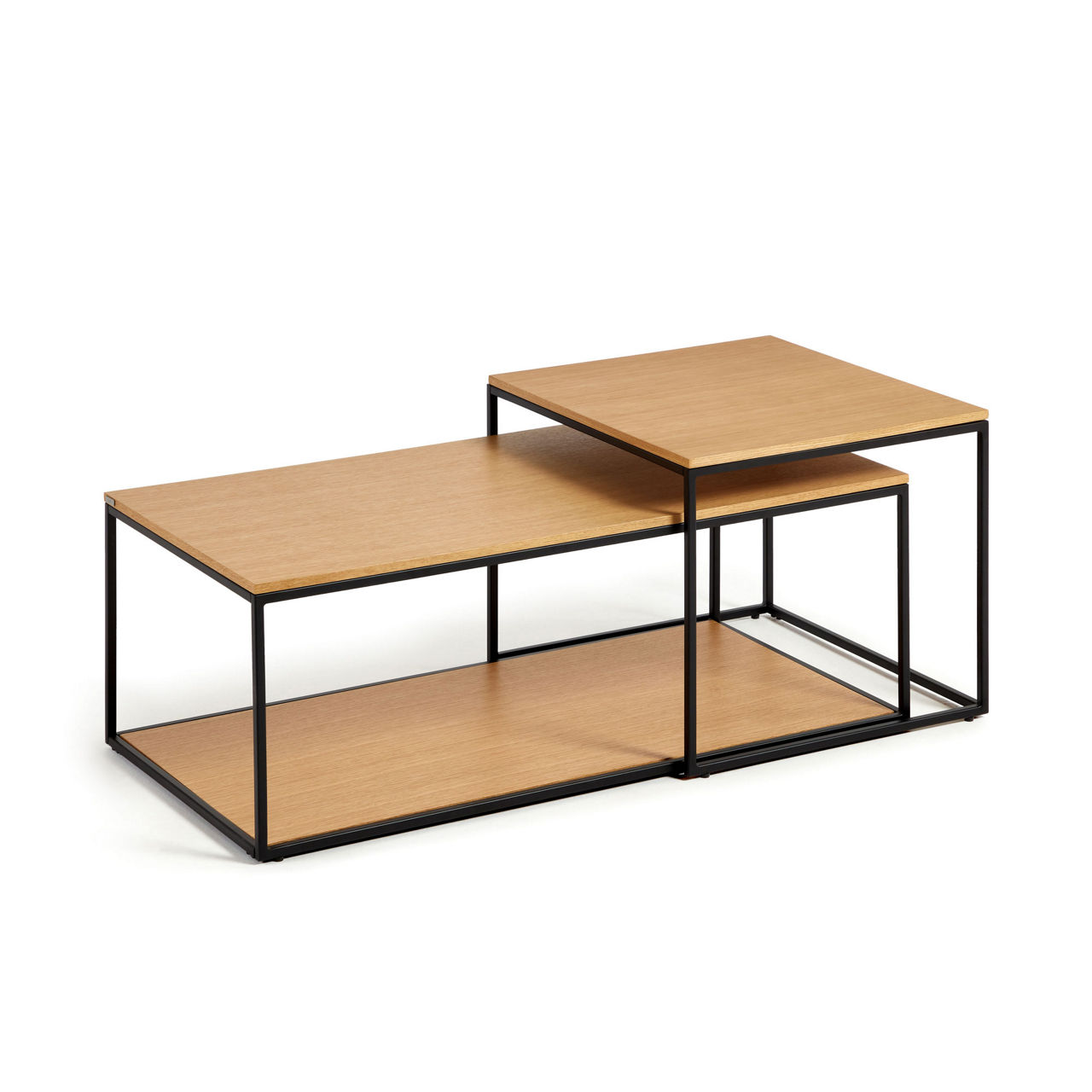 Yoana Set of 2 Nesting Coffee Tables Oak Wood Veneer with Black Painted ...