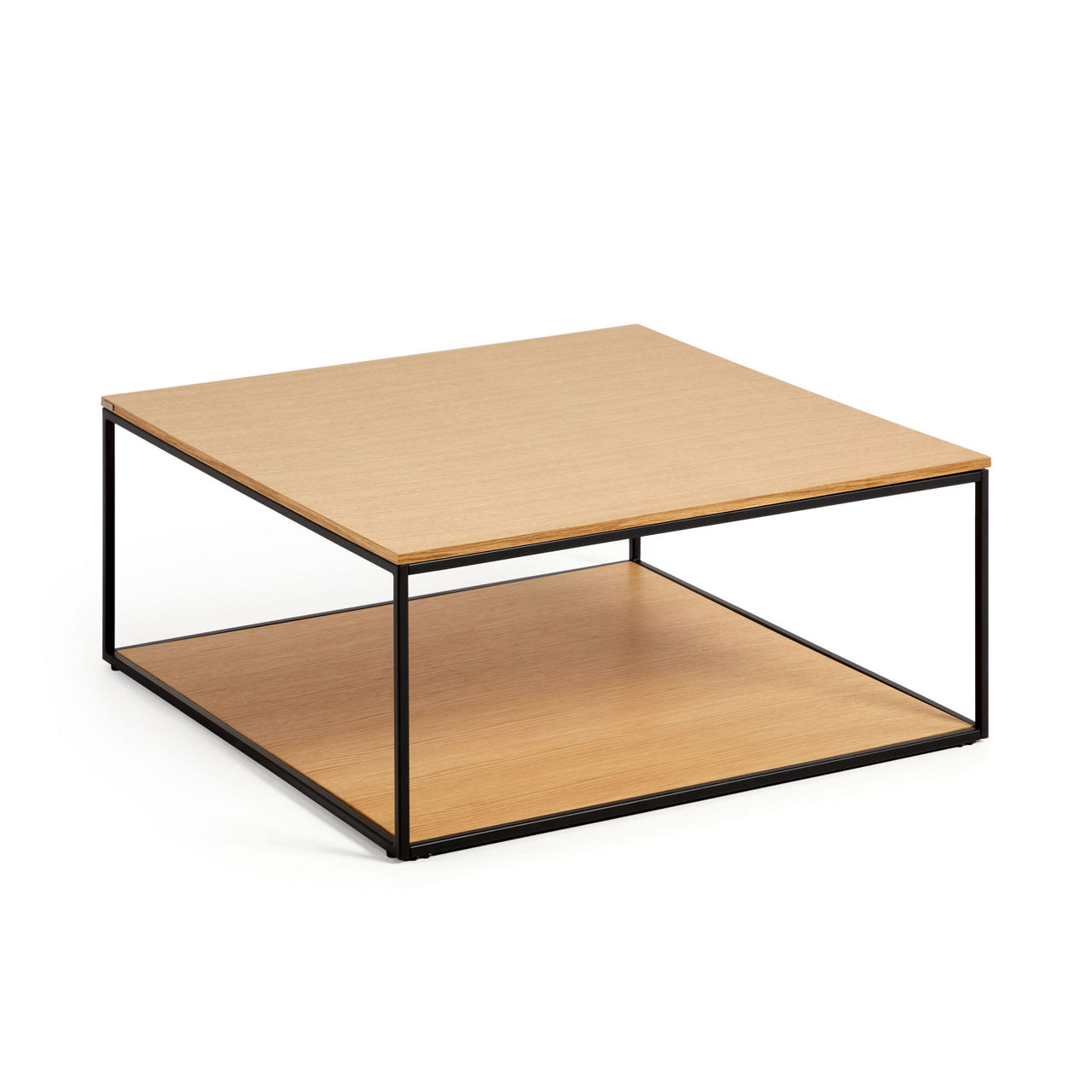 Yoana Coffee Table 80 x 80cm Oak Wood Veneer with Painted Black Metal ...