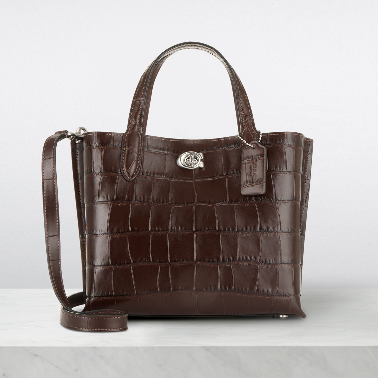 COACH Willow Leather Croc Tote Bag