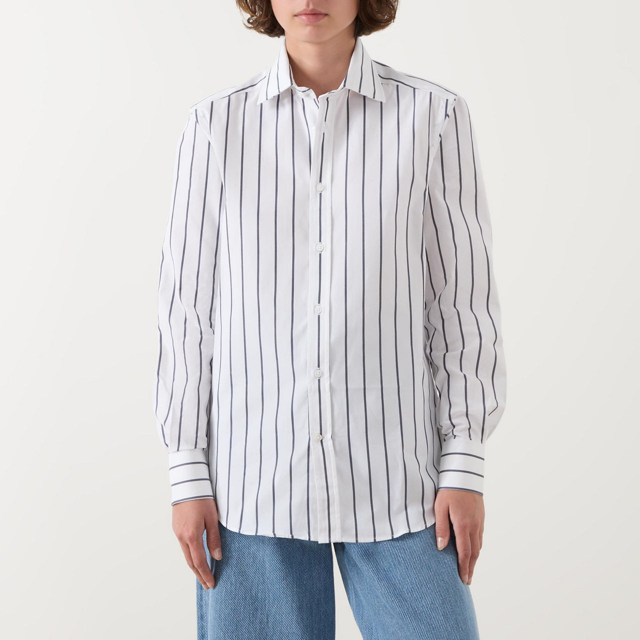 WITH NOTHING UNDERNEATH Boyfriend Striped Shirt