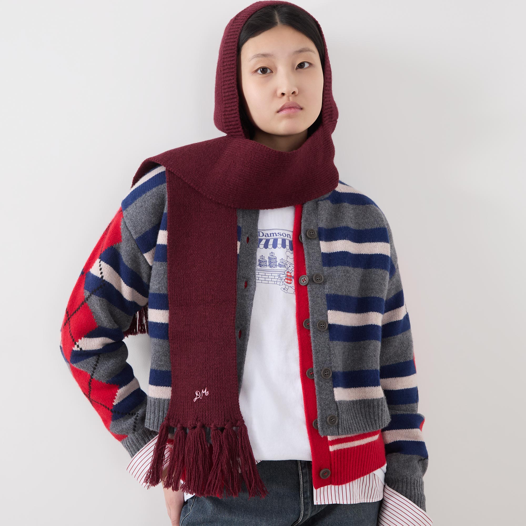 DAMSON MADDER Tassel Hooded Logo Scarf