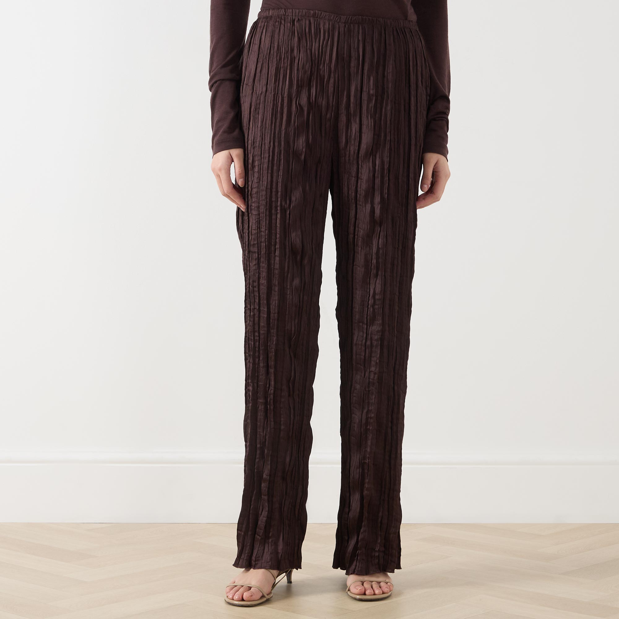 STAUD Nami Plissé Straight Leg Trousers