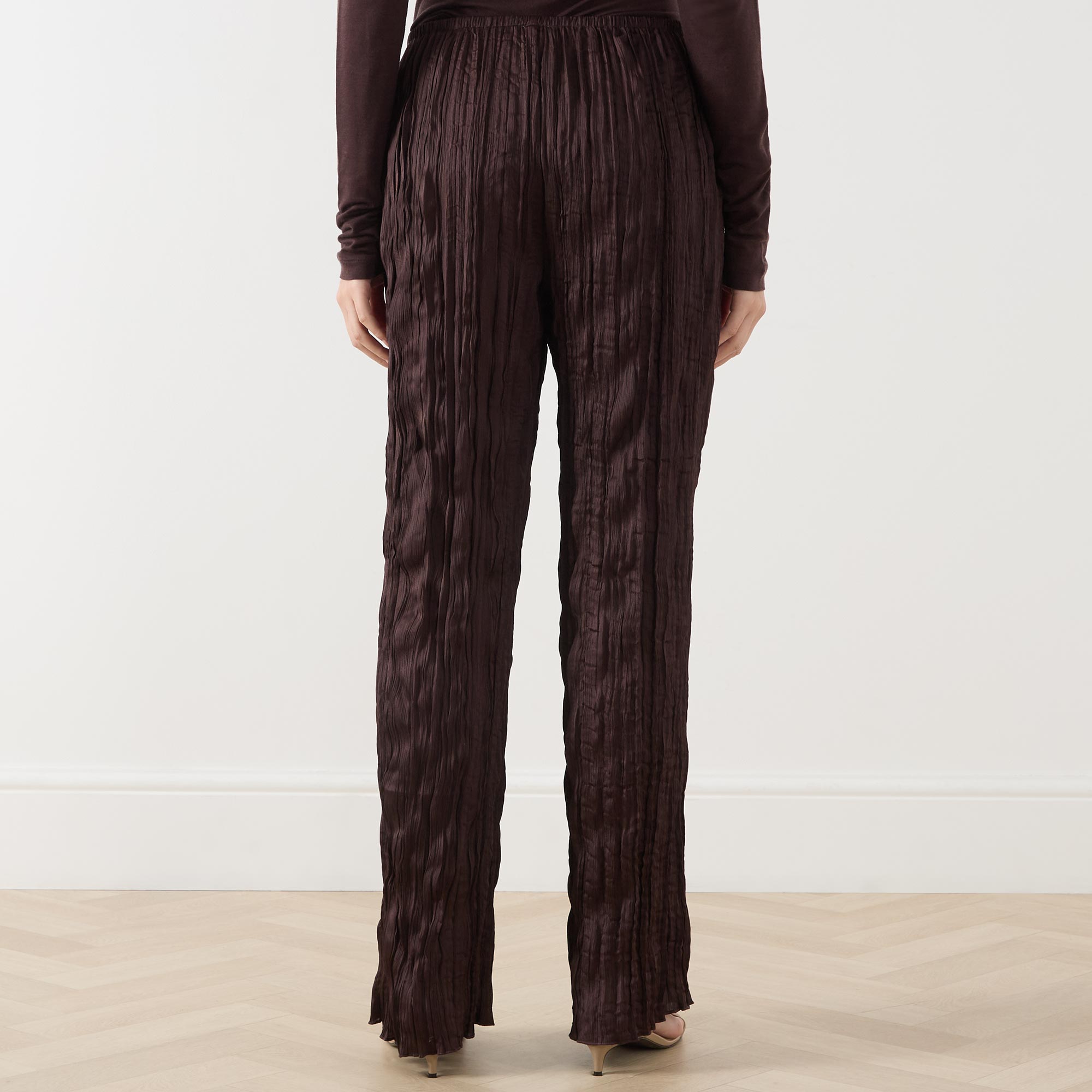 STAUD Nami Plissé Straight Leg Trousers