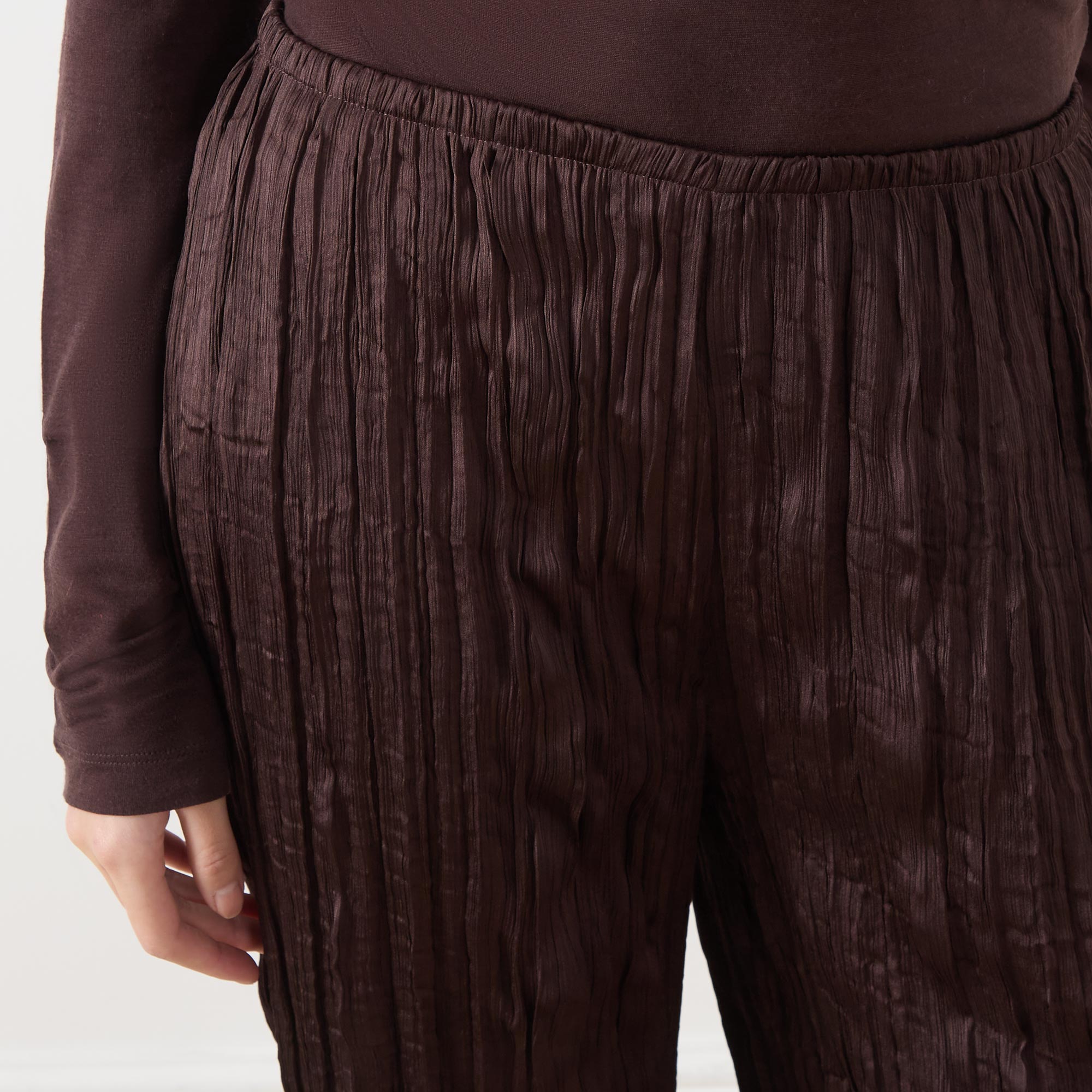 STAUD Nami Plissé Straight Leg Trousers