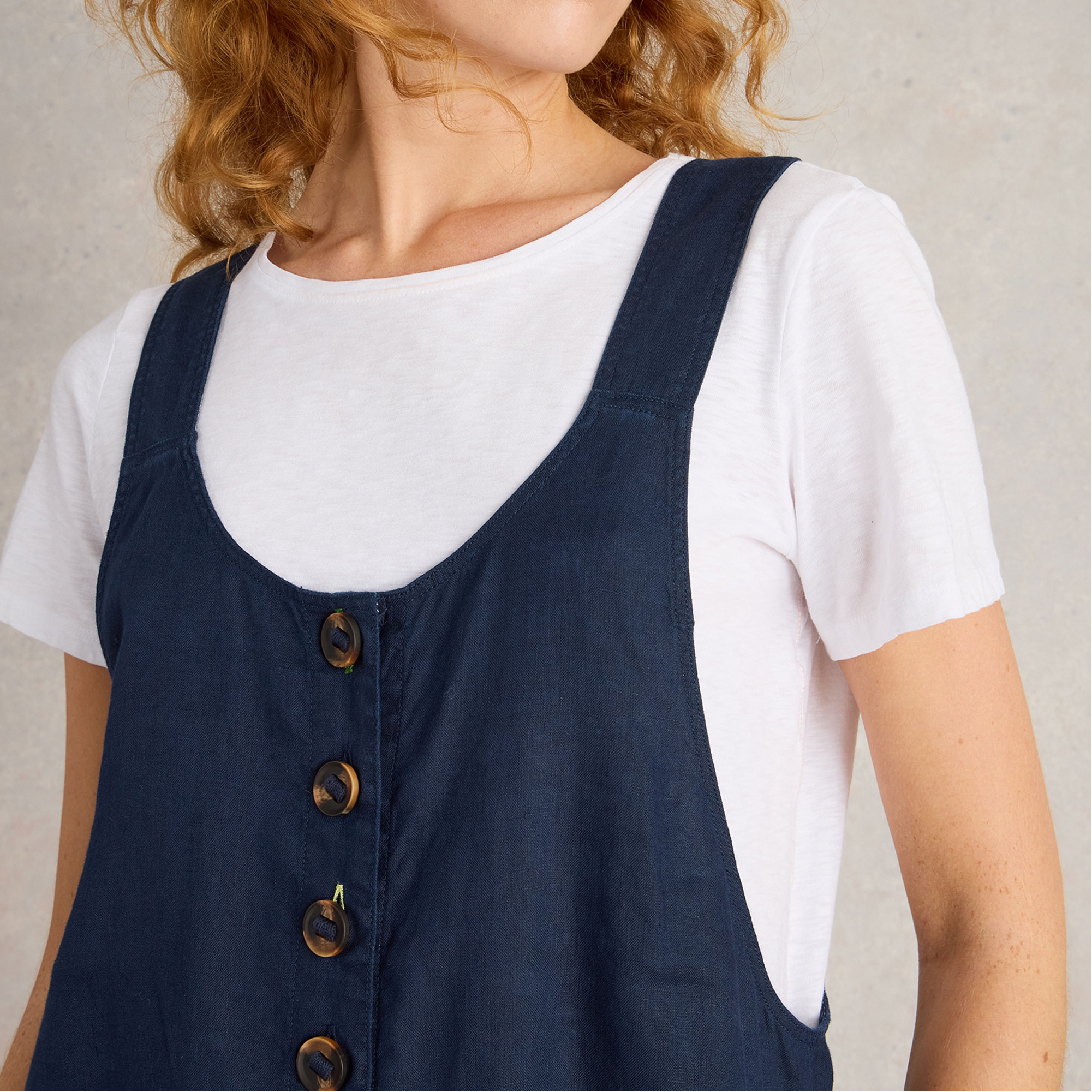 WHITE STUFF Viola Button Front Linen Dungarees