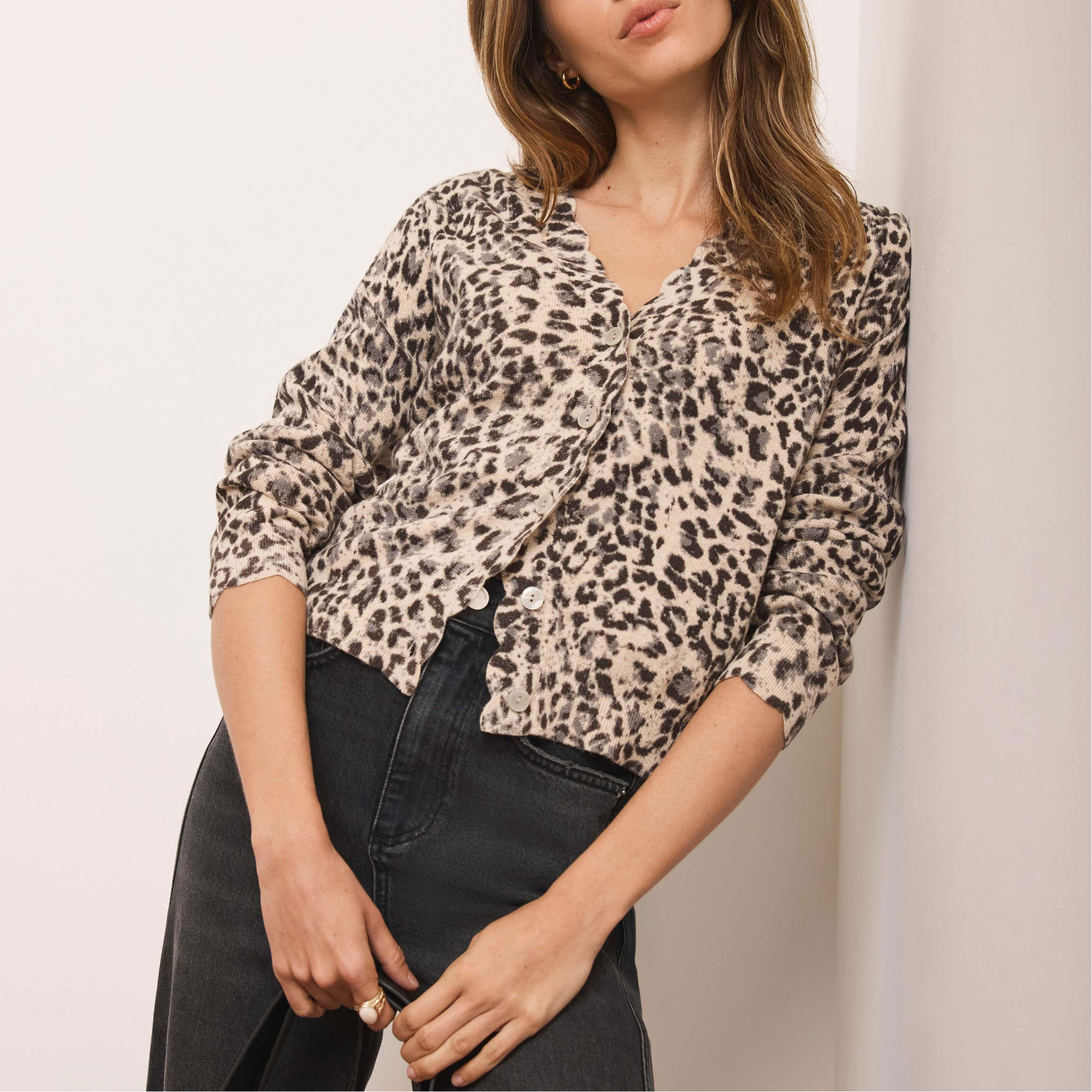 MINT VELVET Leopard Scalloped Edge Cardigan