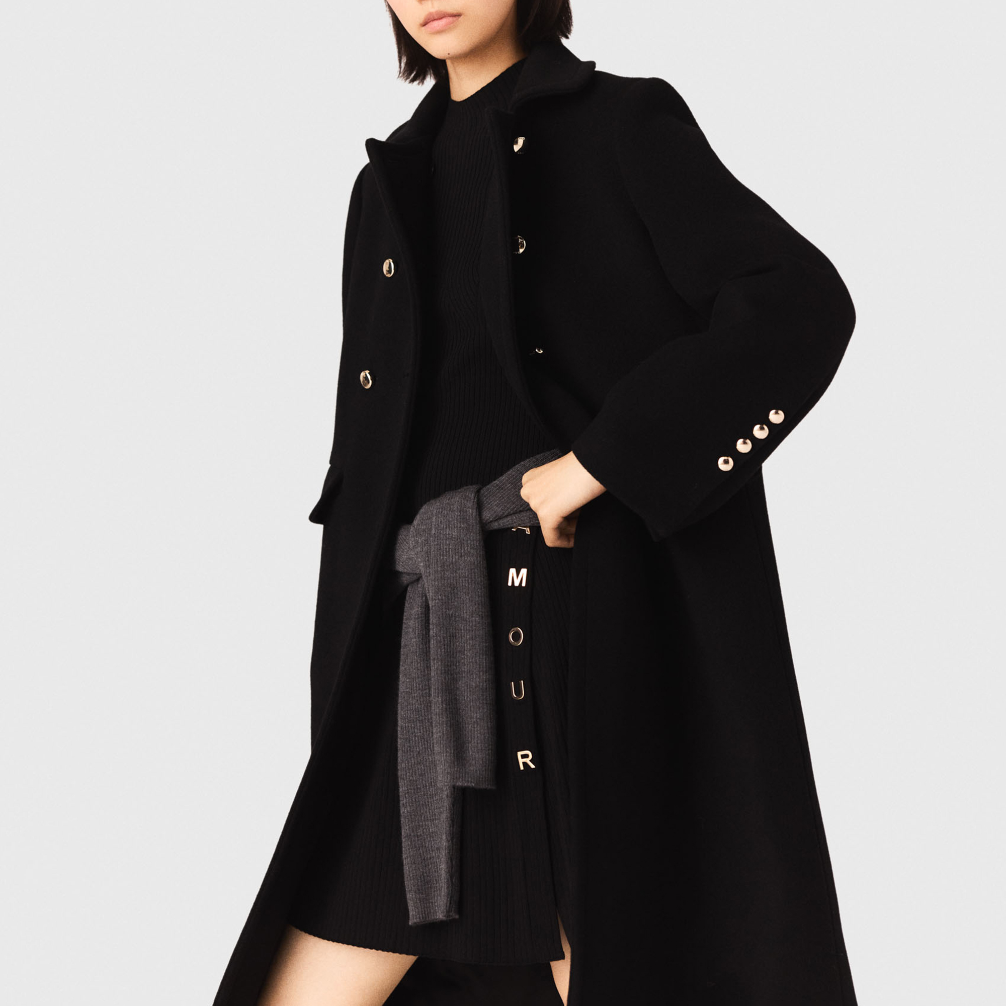 MAJE Long Double-Breasted Coat