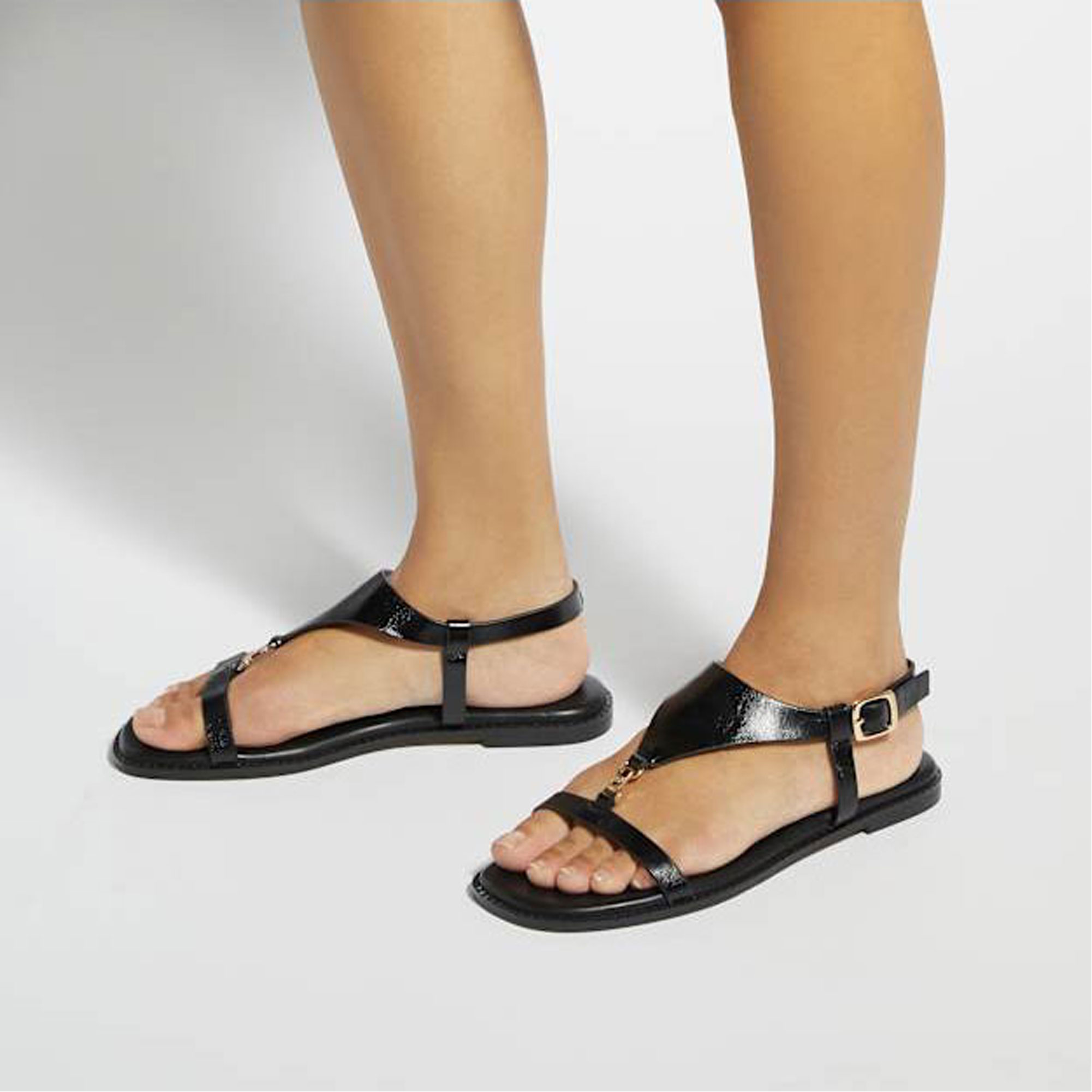 Laith Flat Leather T-Bar Sandals