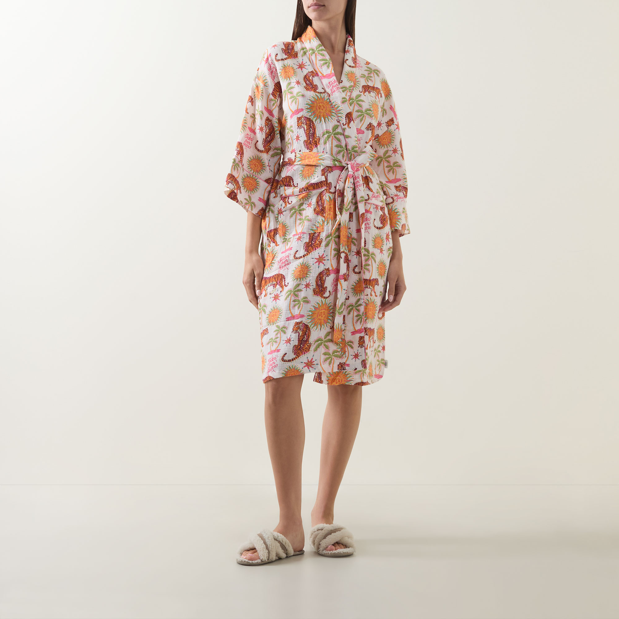 CHELSEA PEERS Siesta Tiger Print Cheesecloth Robe