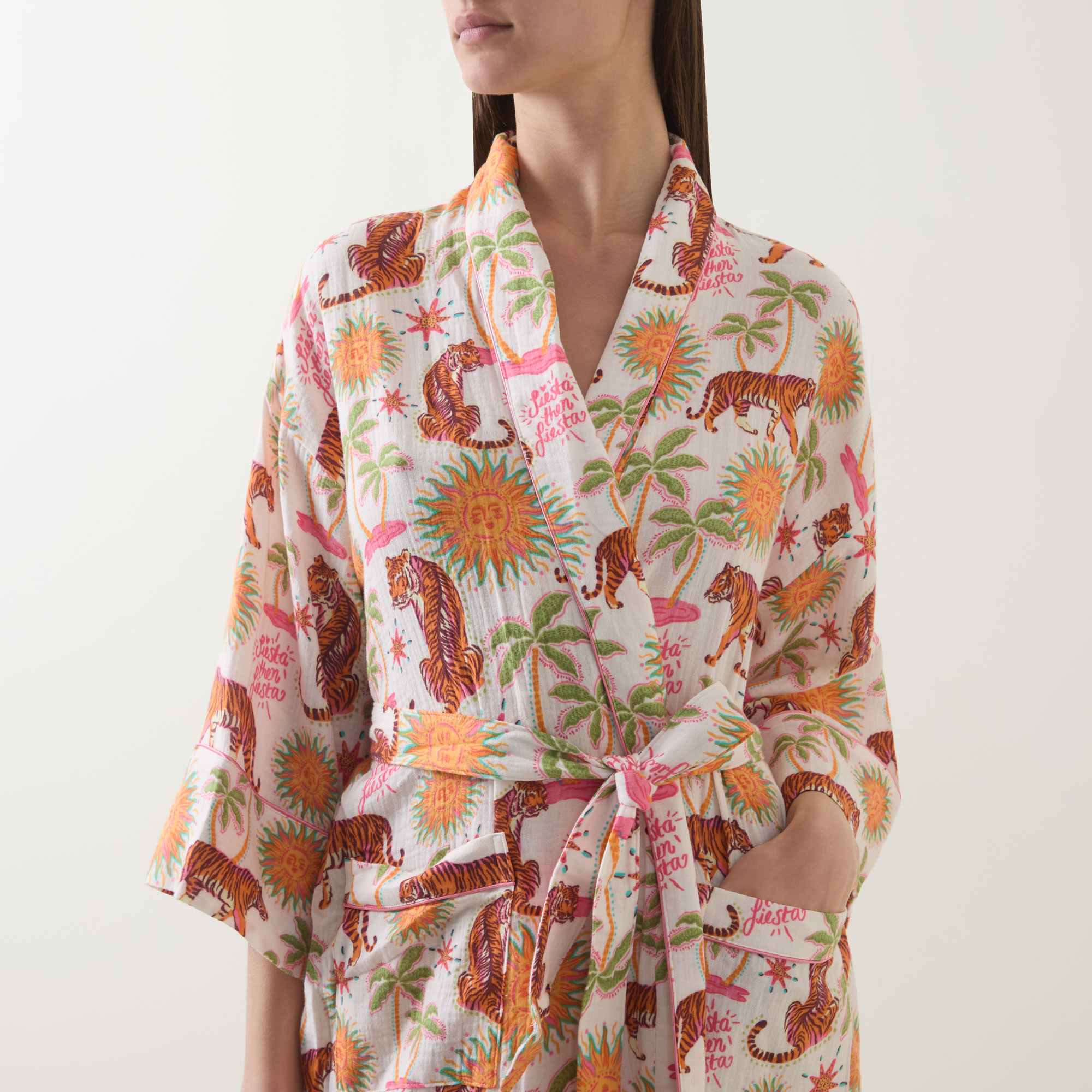 CHELSEA PEERS Siesta Tiger Print Cheesecloth Robe