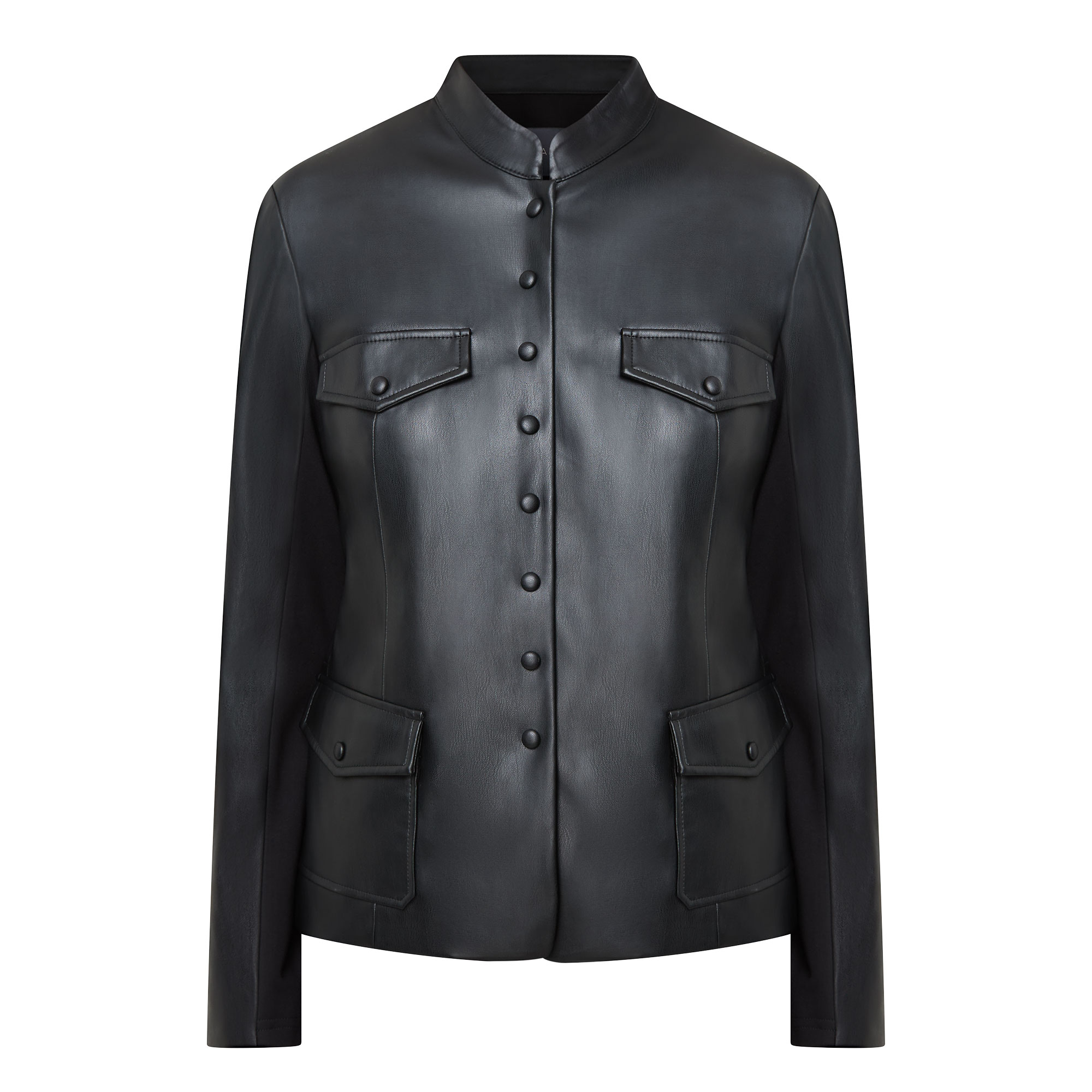 Flap Pocket Faux Leather Overshirt