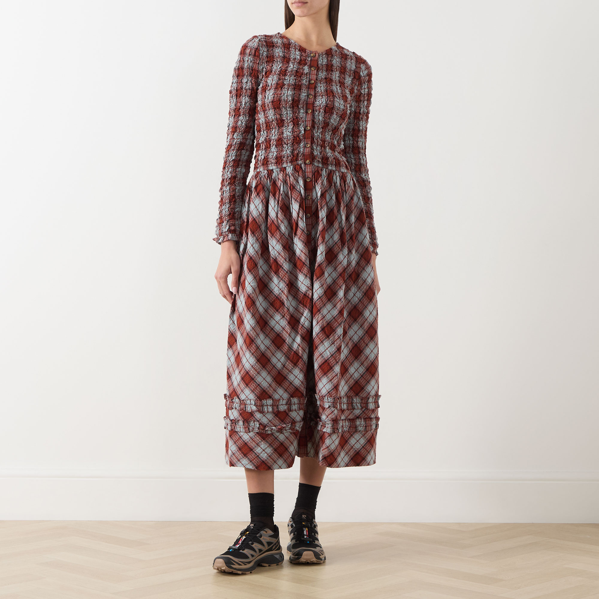 DAMSON MADDER Posey Smocked Check Dress
