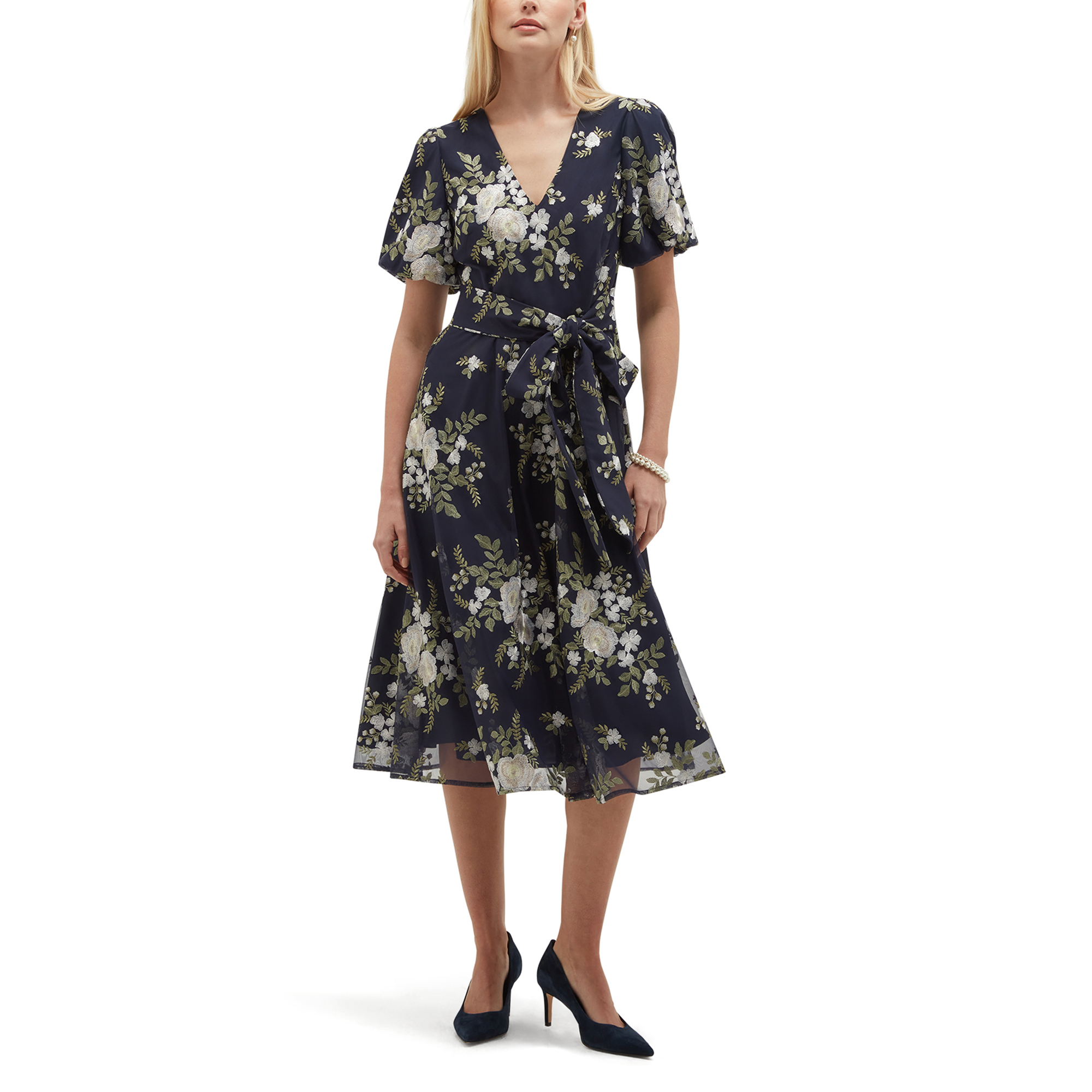 HOBBS Ira Floral Embroidered Flared Dress