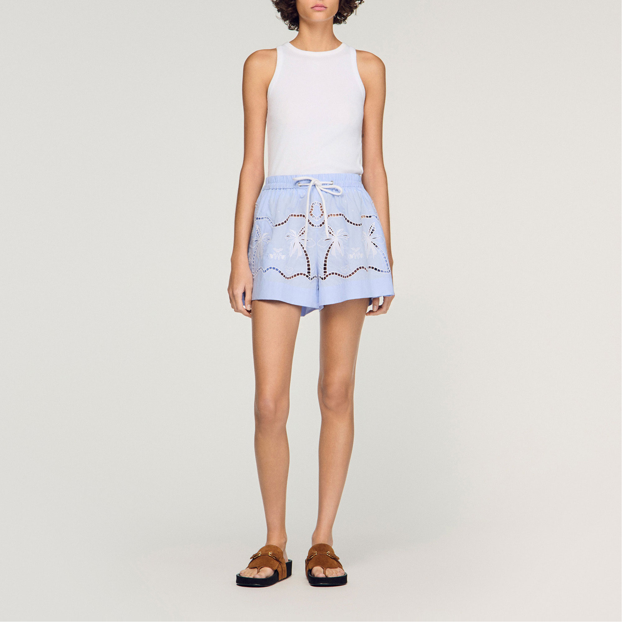 SANDRO Embroidered Pam Tree Shorts
